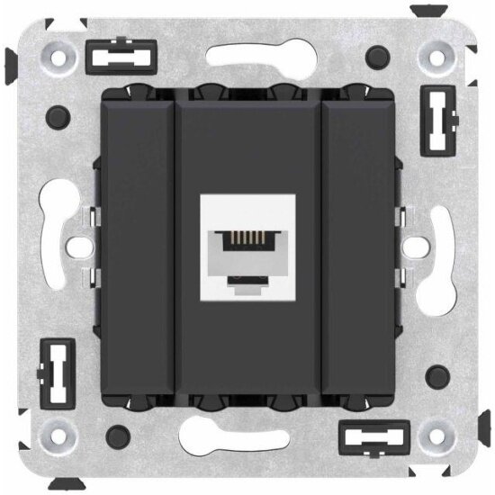 Розетка телефонная Dkc 1-м СП Avanti "Черный матовый" RJ12 без шторок механизм, 4412613