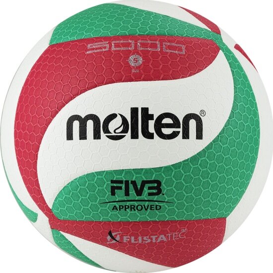 Мяч волейбольный Molten V5M5000 р. 5, FIVB Appr, синт. к. ПУ Microfiber, клеен, бел.-кр.-зел.
