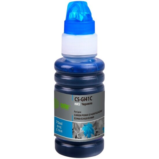 Чернила Cactus CS-GI41C GI-41 C голубой 70мл для Canon PIXMA G1420, G3460, G3420, G2460, G2420, G1430 4543C001
