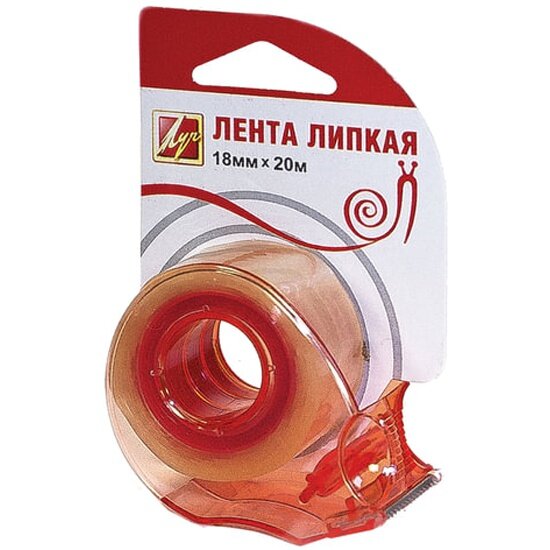 Клейкая лента канцелярская Луч канцелярская 18 мм х 20 м, прозрачная, в диспенсере, европодвес, , 18С 1228-08