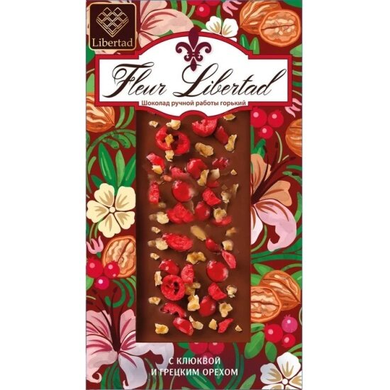 Шоколад молочный Libertad «Fleur » ручной работы с клюквой и грецким орехом 80 г