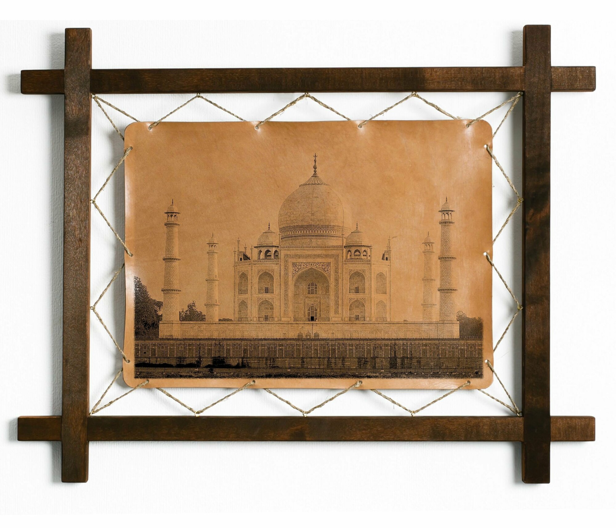 Картина интерьерная, натуральная кожа, "Тадж-Махал" (Индия), в деревянной раме, BoomGift