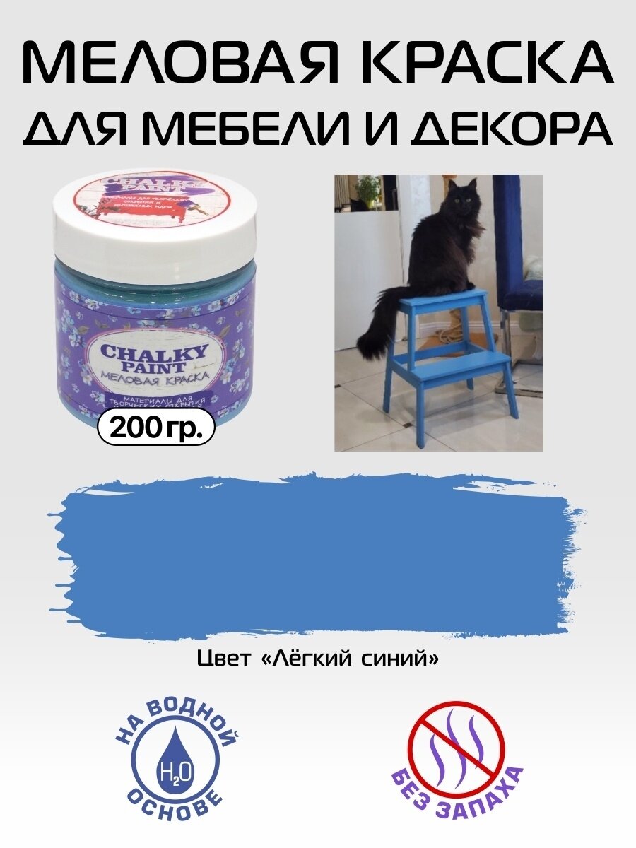 Краска меловая для мебели и декора Chalky Paint, на водной основе, легкий синий, 200 г