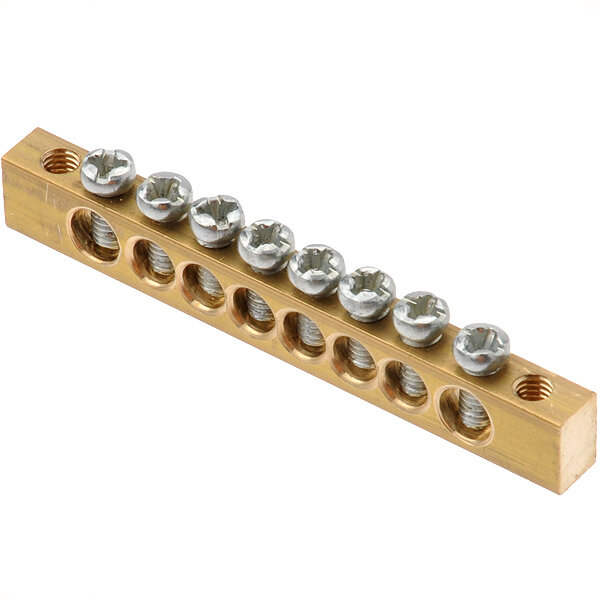 Шина РЕ8 земля на 8 присоединений латунь 100А (4 шт. в комплекте)