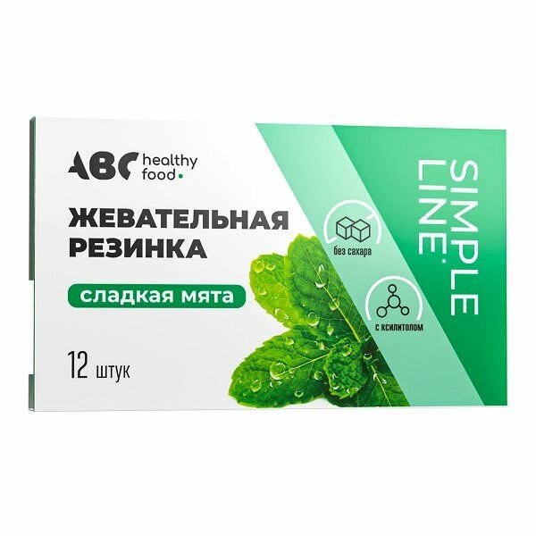 Резинка жевательная без сахара Сладкая мята ABC Healthy Food таблетки 1,42г 12шт