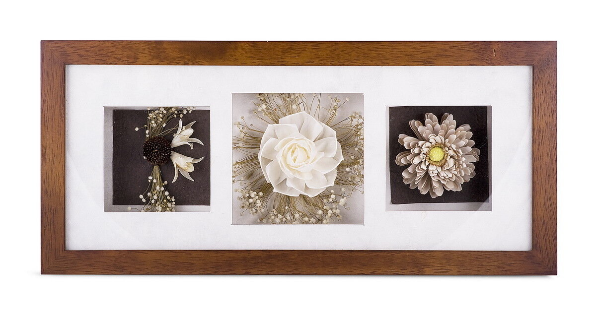 Панно настенное цветы из сухоцветов в деревянной рамке со стеклом