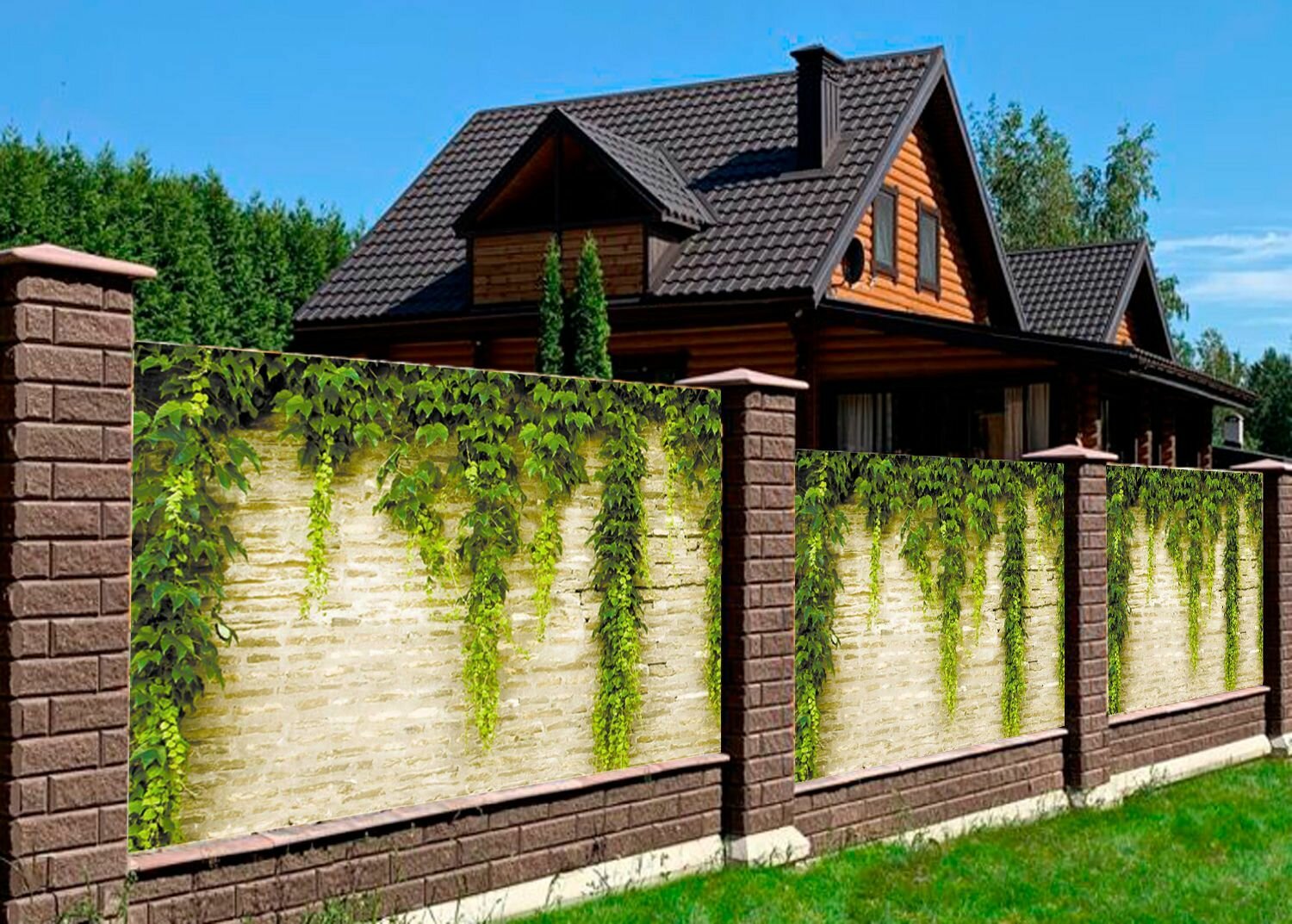 Фотосетка для забора и фасада 2,5 х 4 м без люверсов / Дикий виноград 3