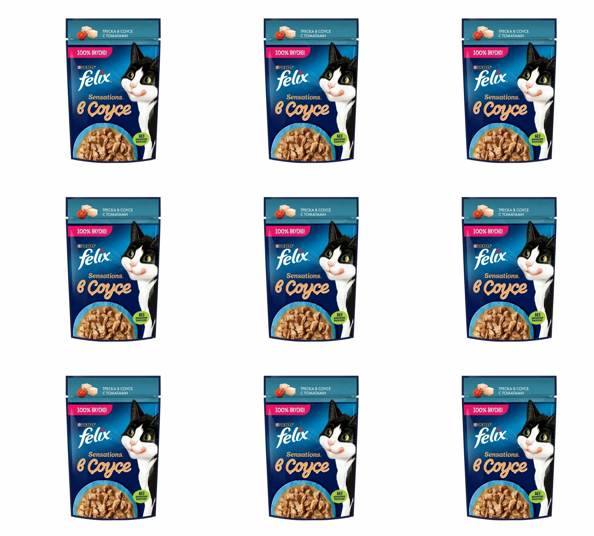 Felix влажный корм в удивительном соусе для кошек, Sensations, треска с томатами, 75 г, 12 шт