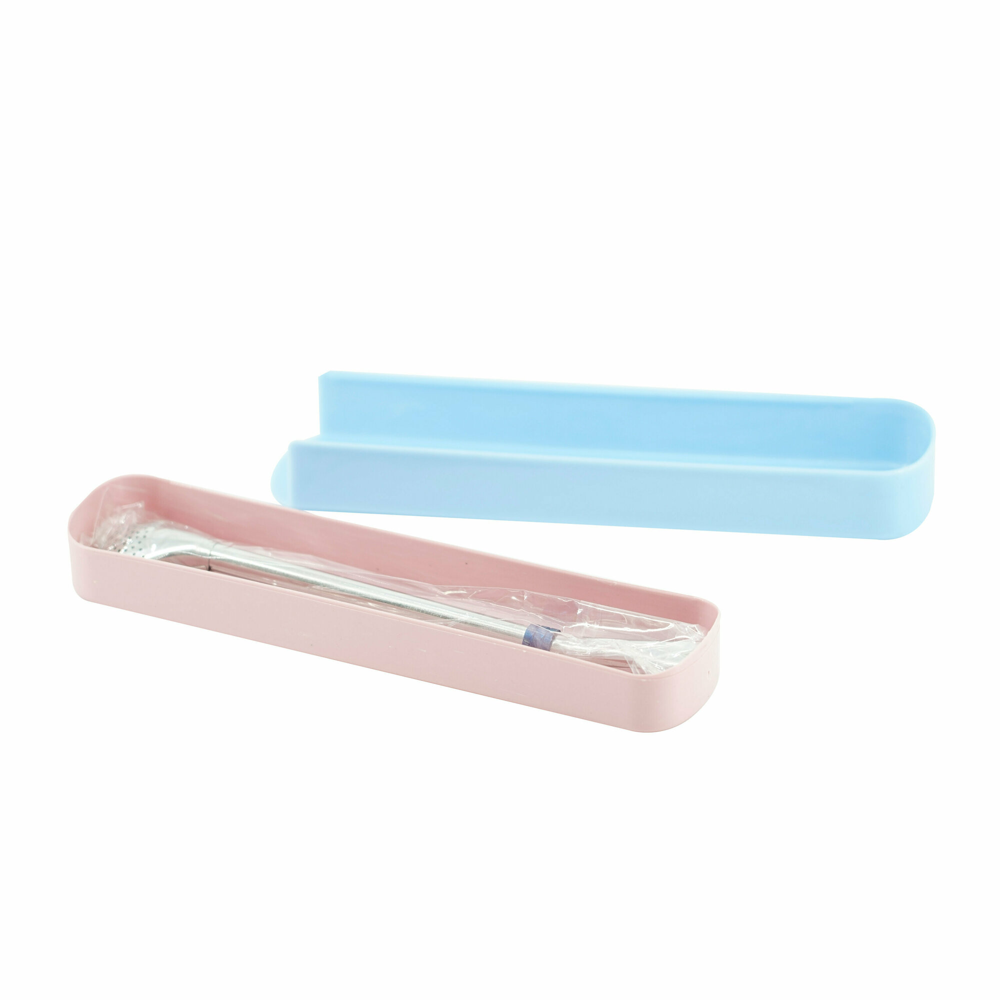 Бомбижья для мате (бомбилья) металлическая, с голубым ободком в пластиковом контейнере