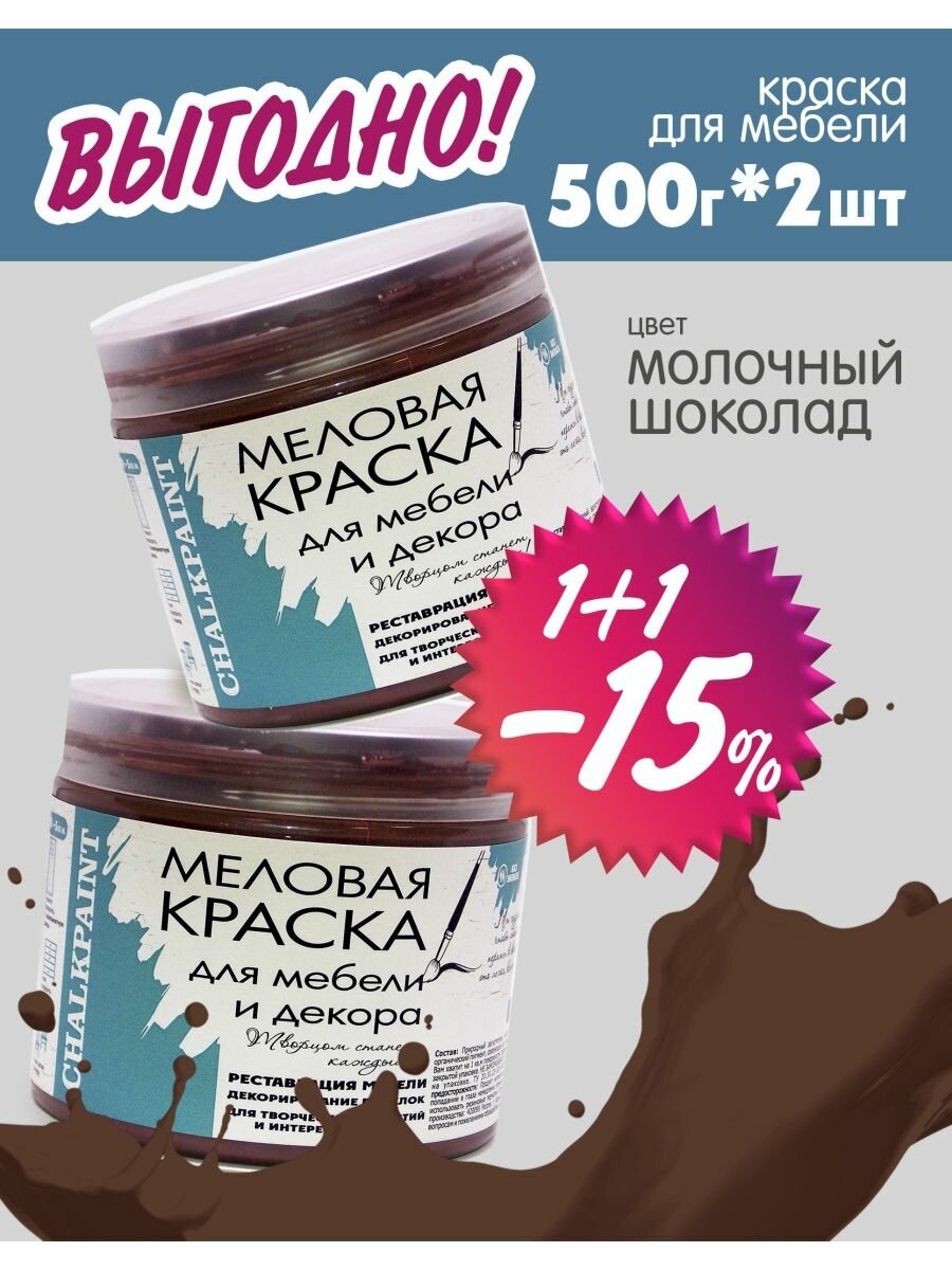 Краска меловая для мебели и декора Chalky Paint, молочный шоколад, 500 г, 2 шт