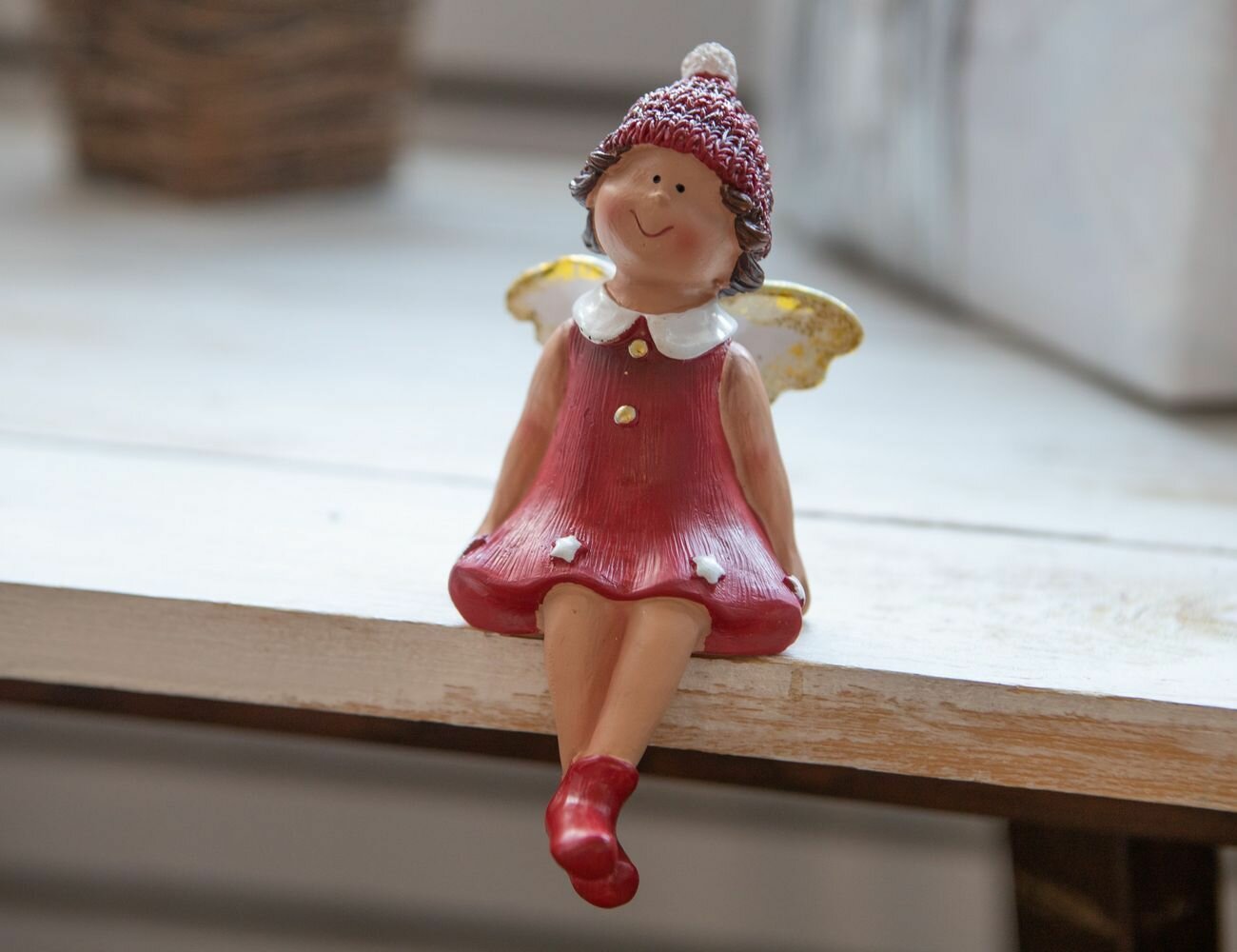 Новогодняя фигурка ангелочек агнешка, красная, полистоун, 16 см, Peha Magic TR-20835-2