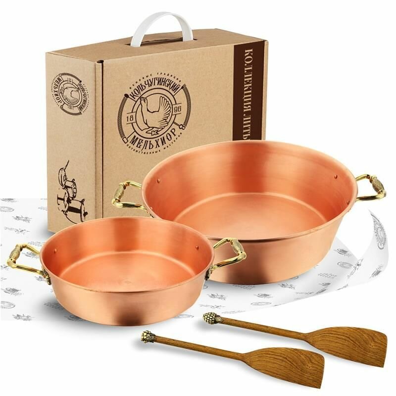 Кольчугинский мельхиор Набор для варки варенья "Лист": лопатка, таз для варенья 3 и 6 литра (КМ7590406)