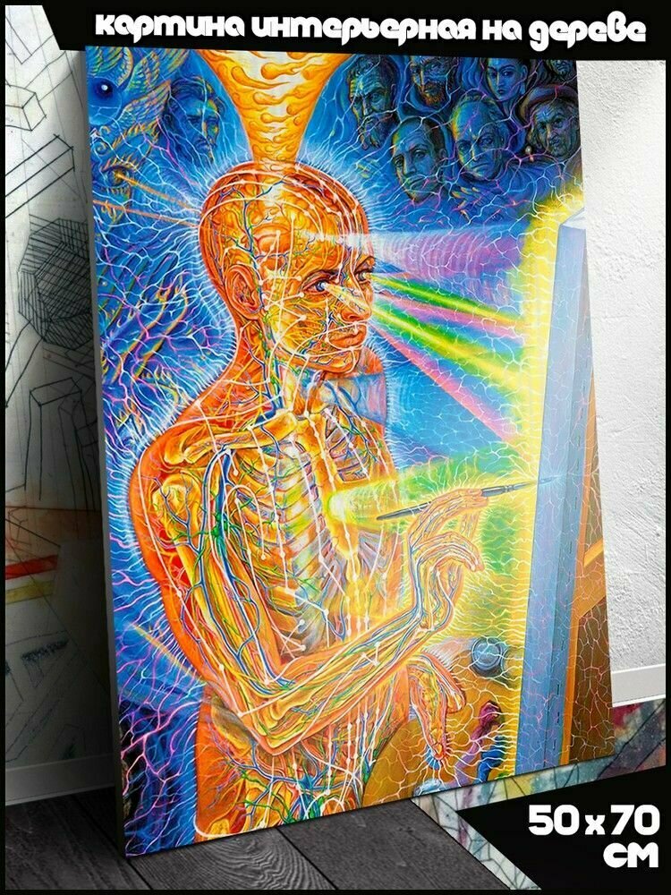 Картина интерьерная на дереве эзотерика души тела космоса провидения таинств йога - 2451, 50х70