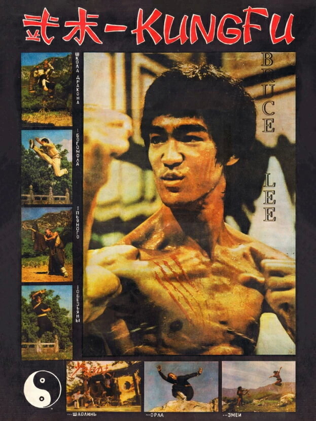 Плакат, постер Bruce Lee-Kung Fu, Брюс-Ли на бумаге, размер 21х30см