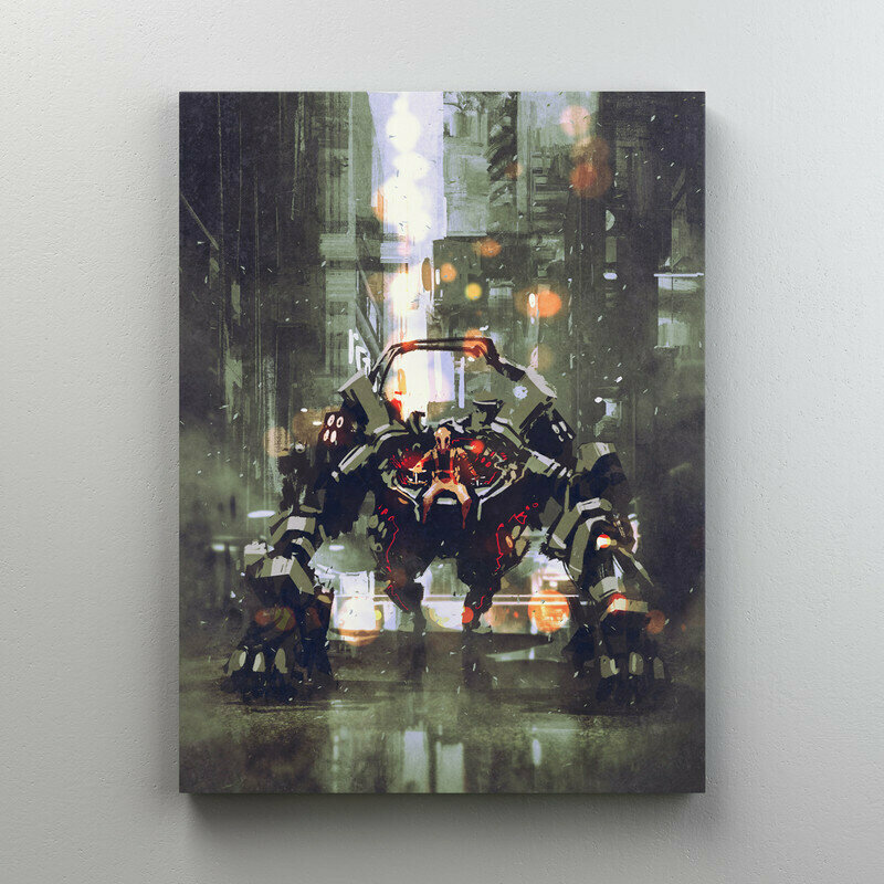 Интерьерная картина на холсте "Футуристический робот с большими руками, управляемый человеком" размер 30x40 см