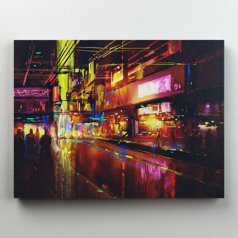 Интерьерная картина на холсте "Живопись - неоновые цвета города" размер 40x30 см