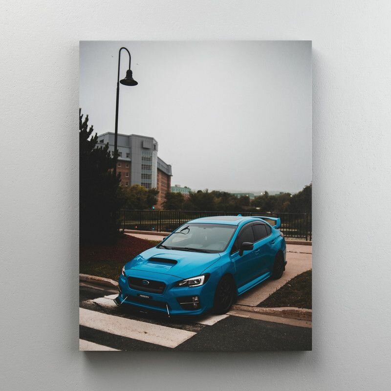Интерьерная картина на холсте "Синий JDM авто - Subaru WRX STI" размер 22x30 см