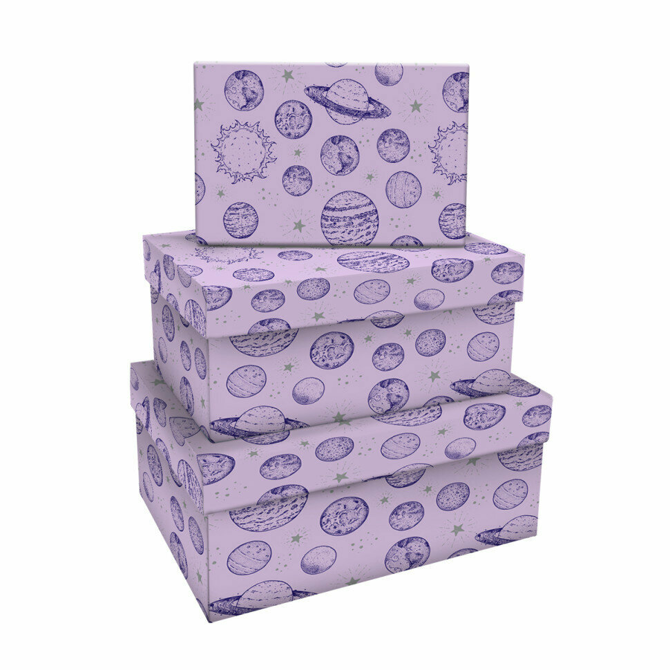 Набор прямоугольных коробок 3в1, MESHU "Мир планет", (19*12*7,5-15*10*5см), 358641