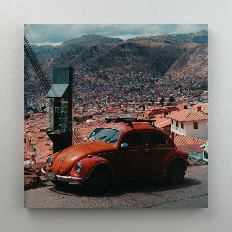 Интерьерная картина на холсте "Фольксваген Жук - красный", размер 25x25 см