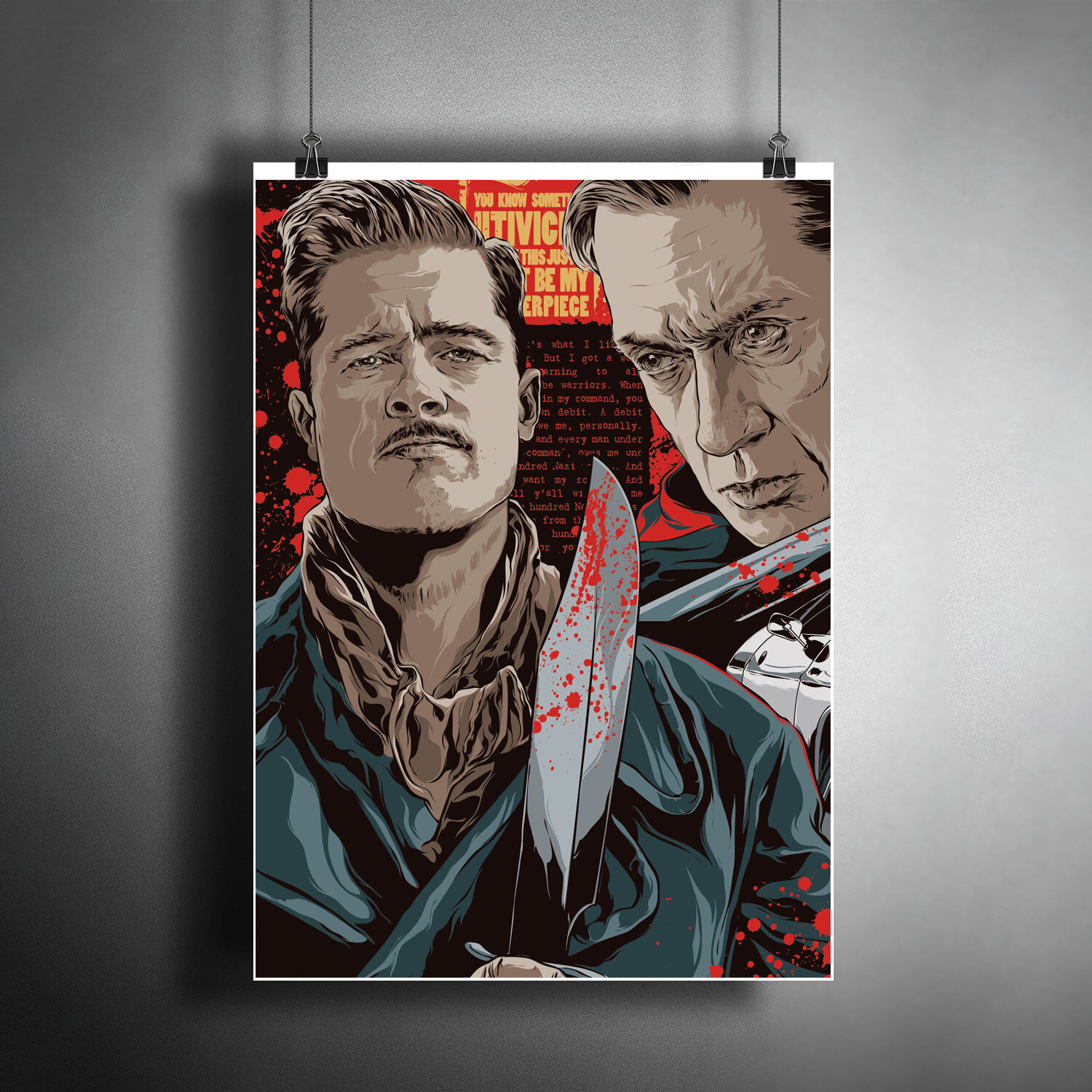 Постер плакат для интерьера "Фильм Квентина Тарантино: Бесславные ублюдки. Актёр Брэд Питт"/ A3 (297 x 420 мм)