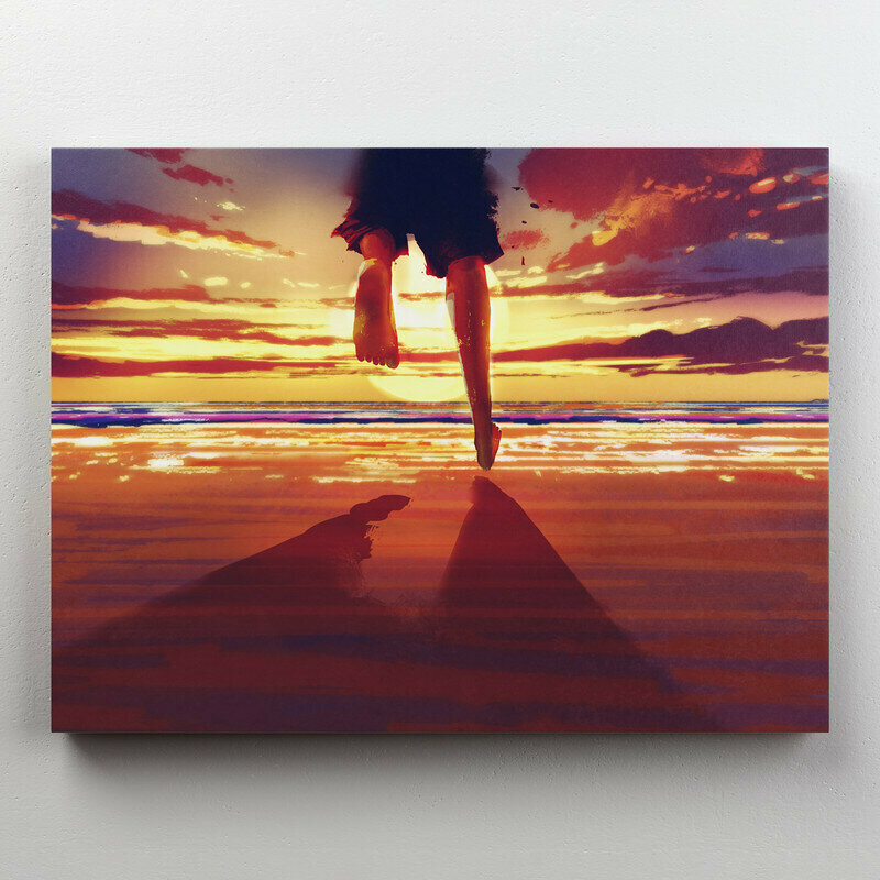 Интерьерная картина на холсте "Иллюстрация - ребенок бежит купаться в океан" размер 40x30 см