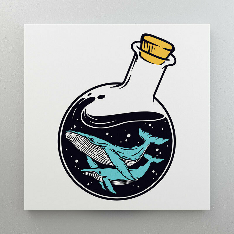Интерьерная картина на холсте "Винтажный постер - два кита в колбе" размер 45x45 см