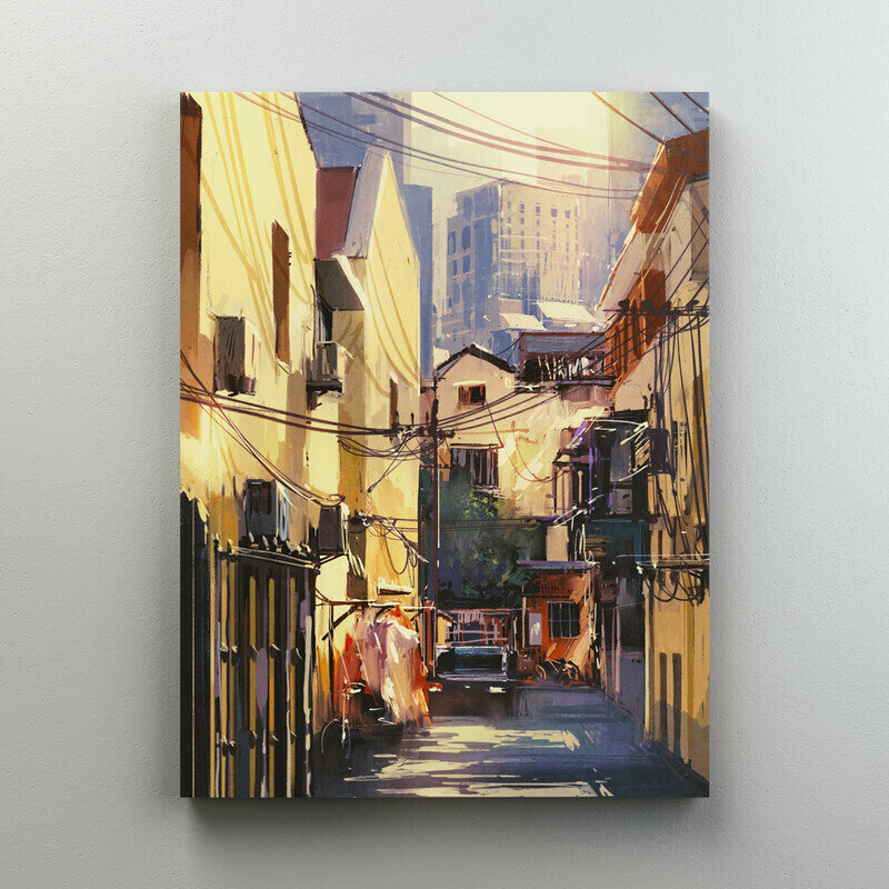 Интерьерная картина на холсте "Узкий переулок в старом городе в солнечный день" размер 30x40 см