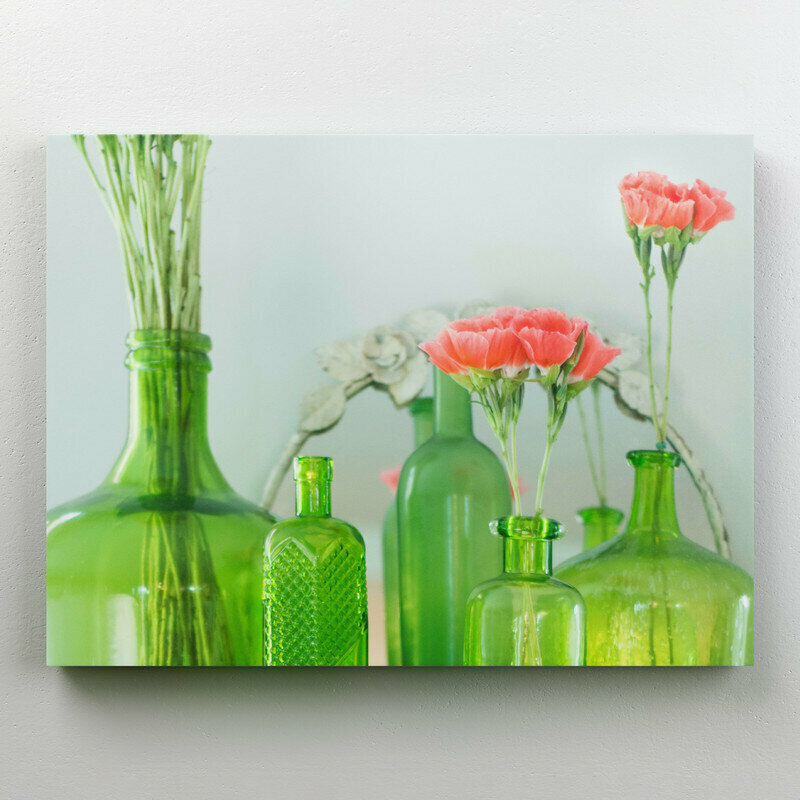 Интерьерная картина на холсте "Натюрморт в скандинавском стиле 0 вазы с розовыми цветами" размер 60x45 см