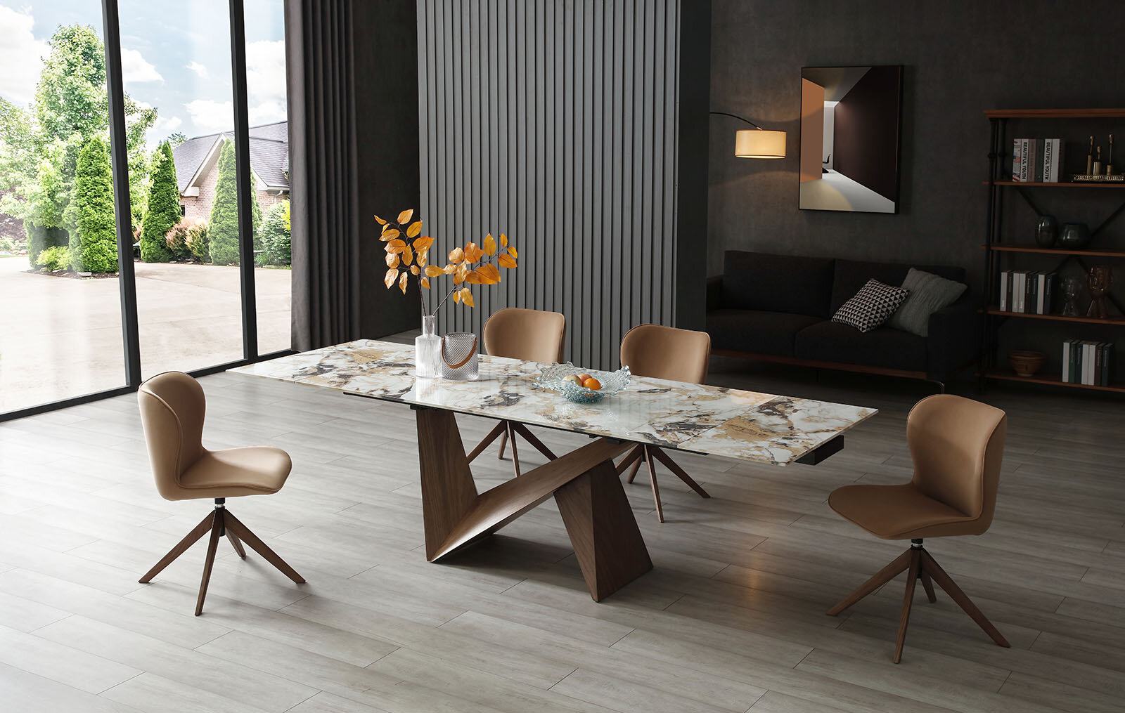 Стол раскладной Portofino 160-240, светлая керамика/орех