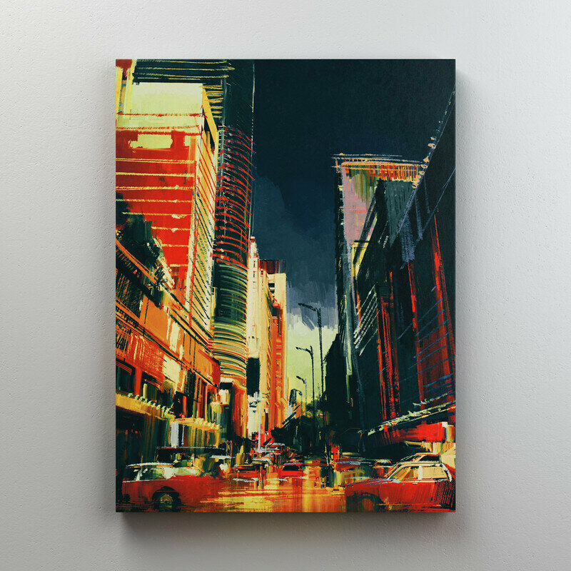 Интерьерная картина на холсте "Город после дождя" размер 22x30 см