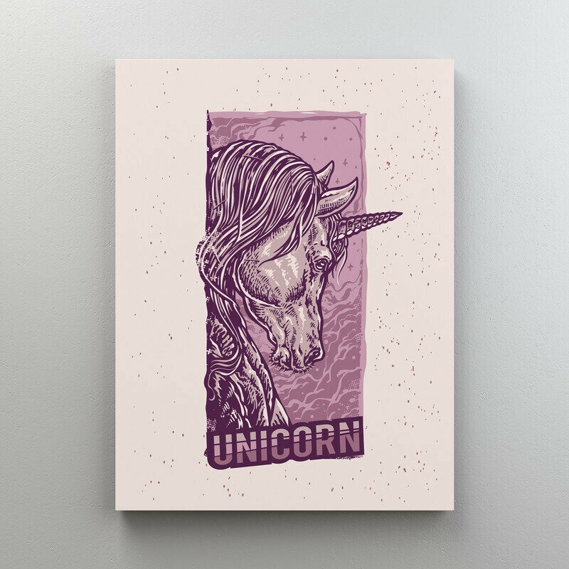 Интерьерная картина на холсте "Розовый единорог" размер 22x30 см