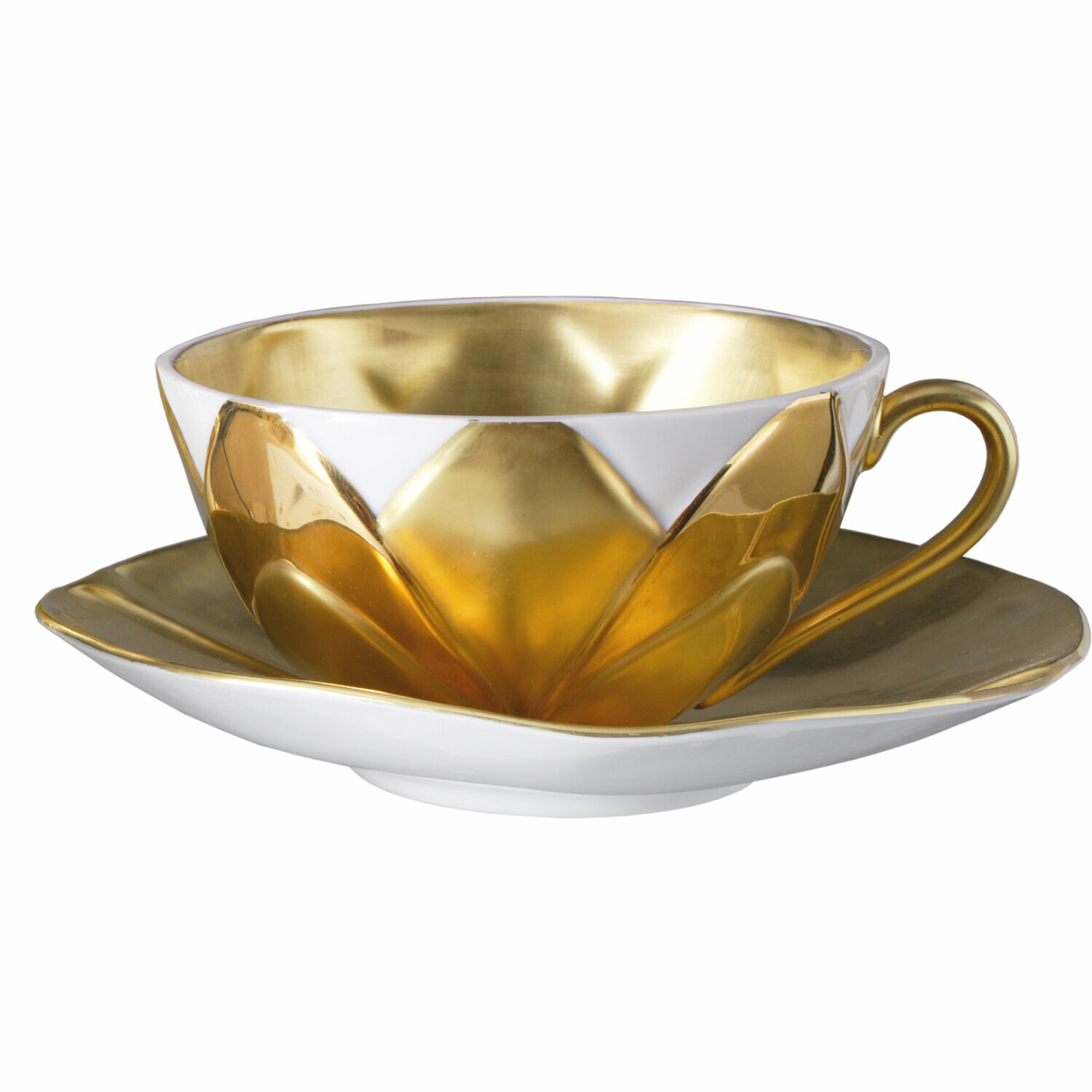 Чашка с блюдцем Rudolf Kampf Флора де Кора 300 мл, золотой цв.