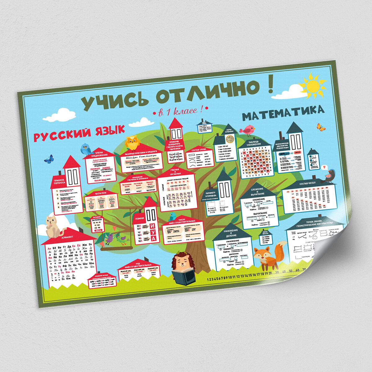 Мотивирующий плакат для детей "Учись отлично" / А-2 (60x42 см.)