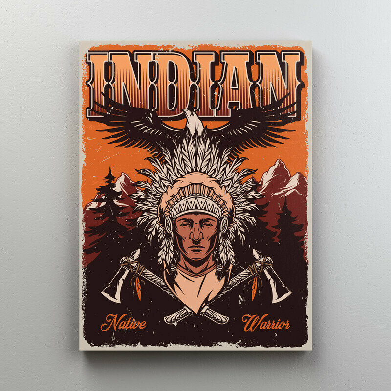 Интерьерная картина на холсте "Винтажный постер - Коренной индеец" размер 45x60 см