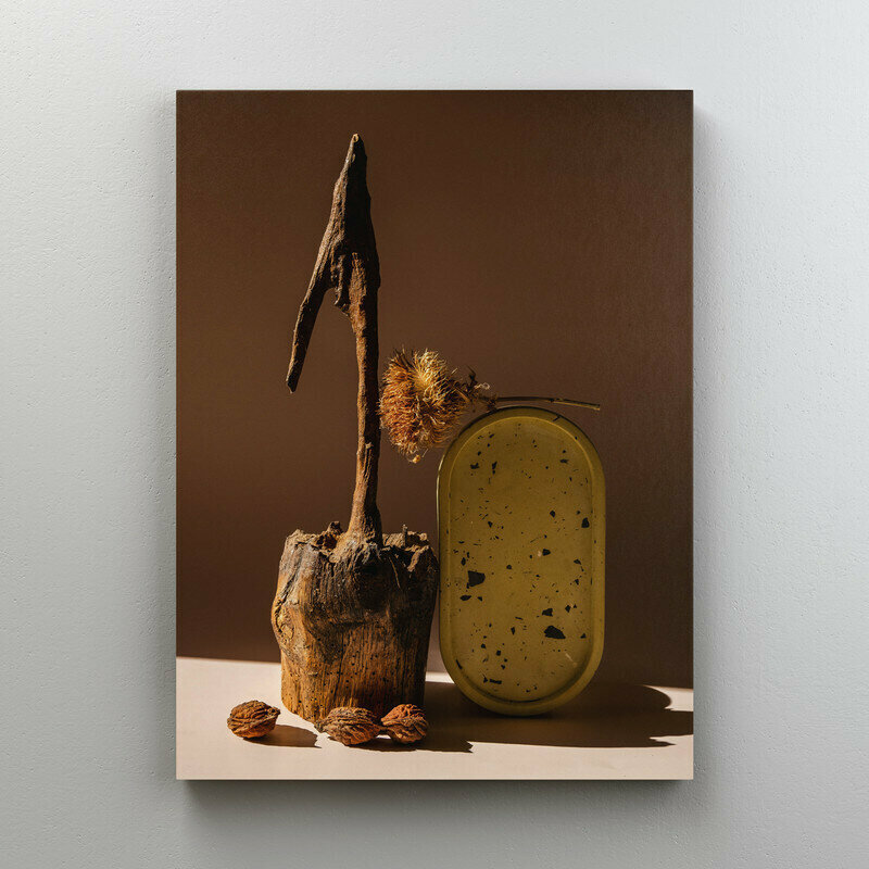 Интерьерная картина на холсте "Натюрморт - керамика и засохшее дерево" размер 45x60 см