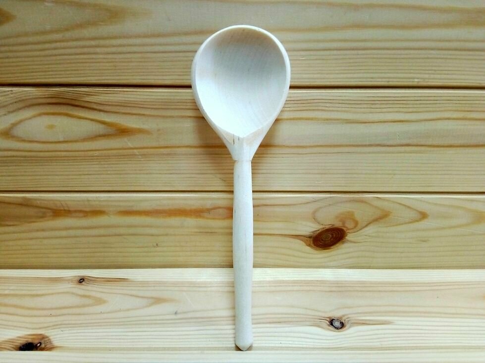Ложка из дерева большая столовая глубокая, береза, длина 20 см