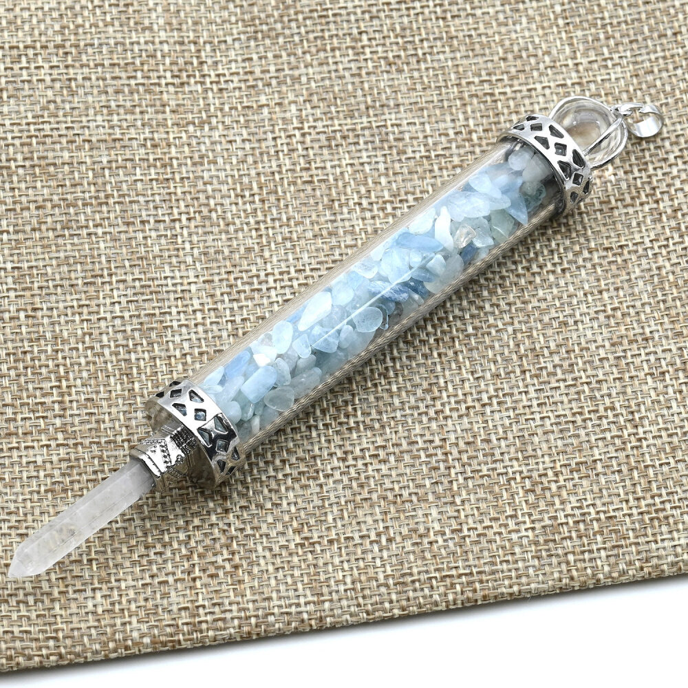 Маятник биолокационный с кристаллом 17*133мм, крошка из аквамарина