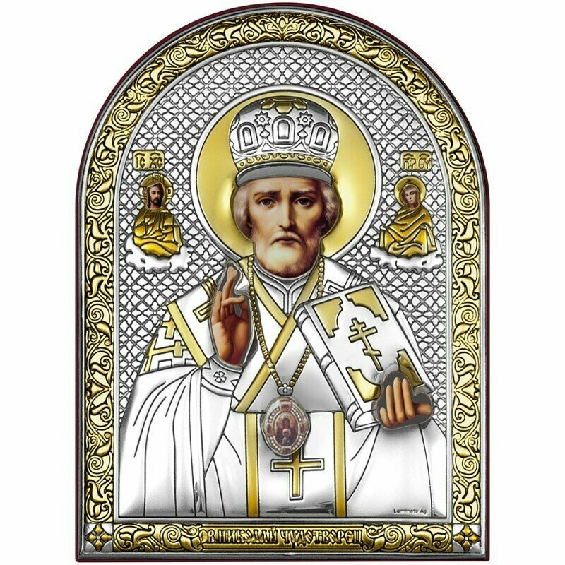 Икона "Николай Чудотворец" / Николай Угодник / Икона на дереве с серебрением / 18x23 см / Италия Beltrami / 6392/4O