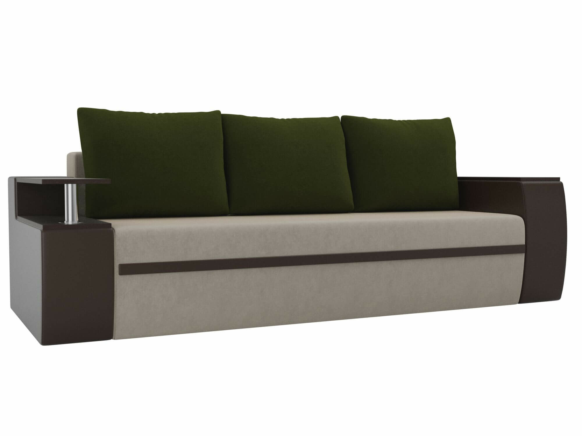 Artum Прямой диван Майами микровельвет бежевый эко кожа коричневый подушки микровельвет зеленый