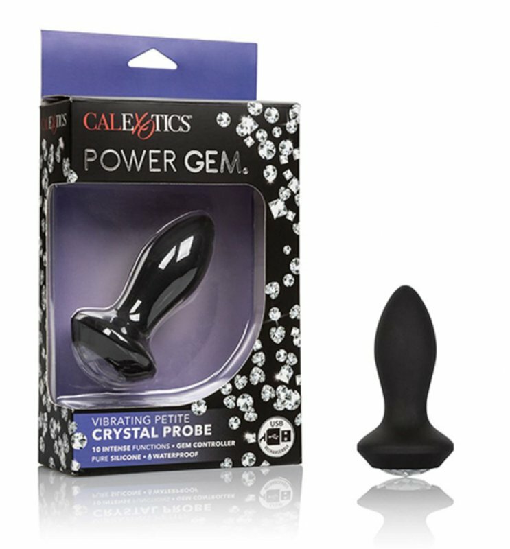 Анальная пробка California Power Gem с кристаллом цвета алмаза - черный с серебристым
