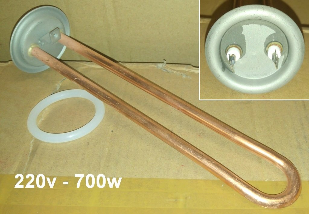 Тэн 700W/220V, D фланца 64мм, L-250мм, резьба под анод M4, для водонагревателя Thermex, медь