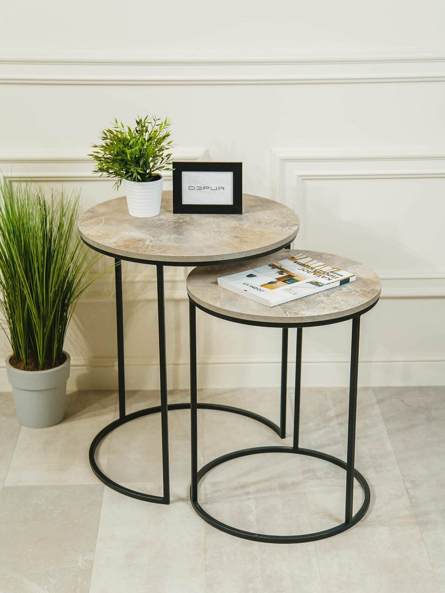 Чайный столик круглый для гостиной в офис, прихожую, спальню, в гостиницу, стильный современный интерьерный столик 2 шт