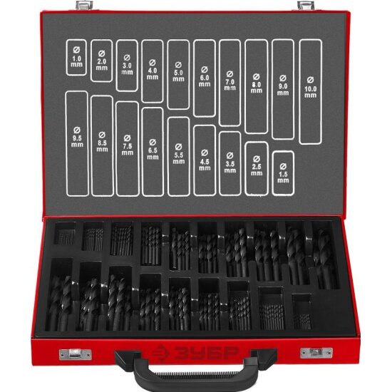 Набор сверл Зубр мастер 170шт(1-10мм), по металлу, сталь Р4М2, класс В, мет. бокс