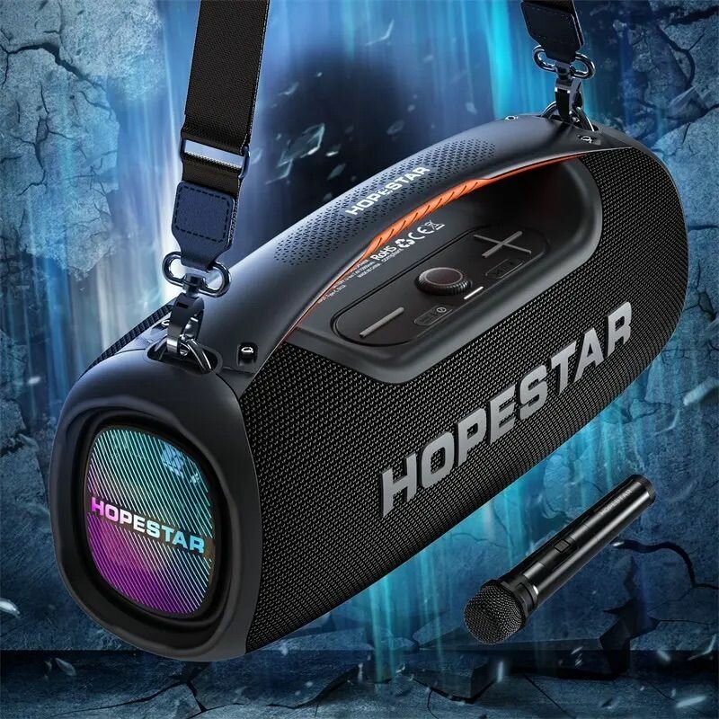 Портативная Bluetooth Колонка HOPESTAR A60 100 Вт, с беспроводным микрофоном/портативная акустика с 5 динамикам /блютуз колонка (черная)