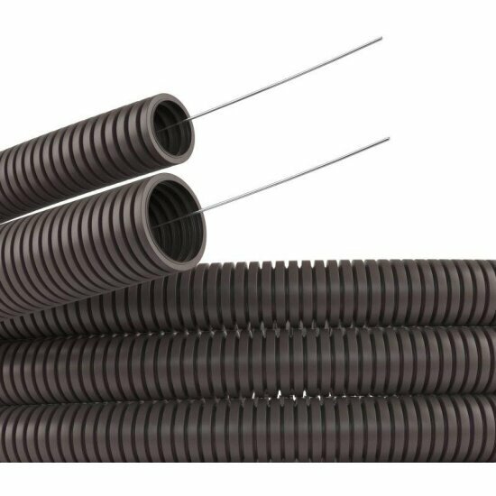 Труба гофрированная Dkc ПА 6 d29мм dвнутр.28.3мм dвнешн.34.5мм с протяжкой ПВ-0 темн. сер. (уп.25м), PA612935F0