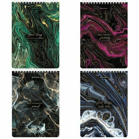 Блокнот Brauberg А5 146х206мм, 80л, гребень, картон, жесткая подложка, клетка, , Marble, 114386