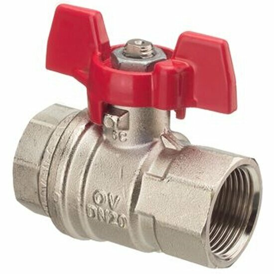 Кран шаровой Oventrop , Optibal, полнопроходной, DN-25, 1", ВВ, PN, бар-16, ручка-бабочка, латунь, никелированный