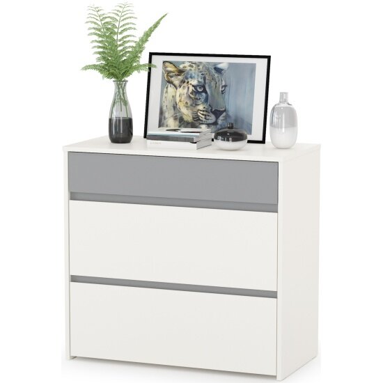 Комод Mobi Торонто 13.321 цвет белый шагрень/стальной серый, ШхГхВ 80х40,3х75,3 см.