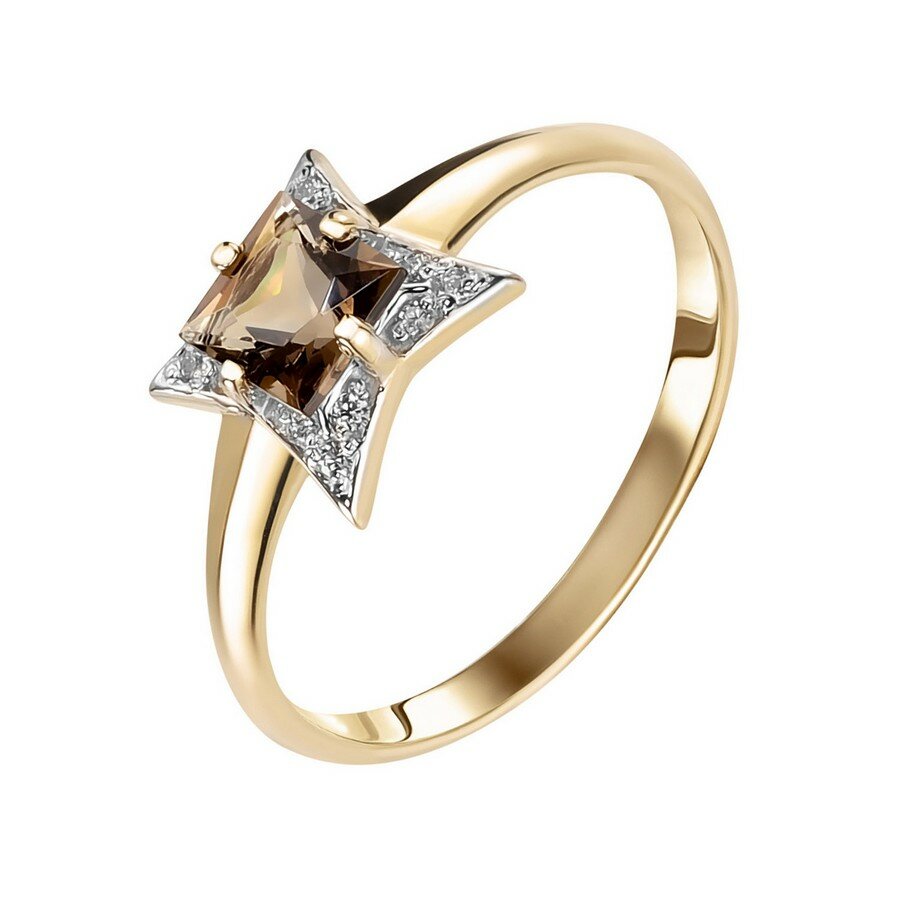 Кольцо, желтое золото, 585 проба, раухтопаз