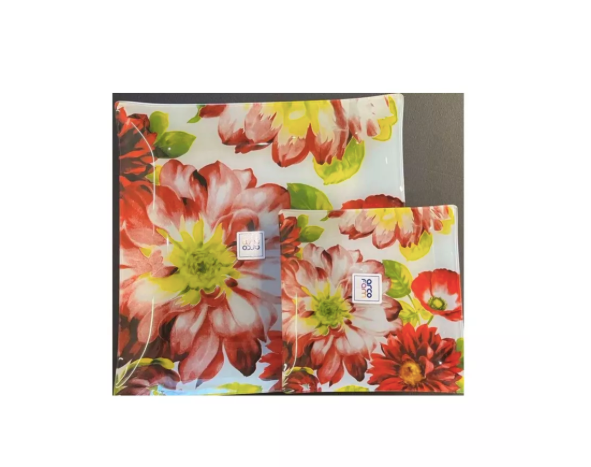 Набор из 7 тарелок 29,5 х 29.5 см. 18 х 18 см. для подачи, сервировки Иранское стекло красные